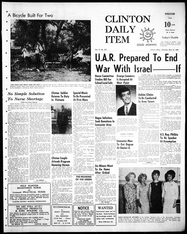 Clinton Daily Item. May 18, 1968 - Digital Commonwealth