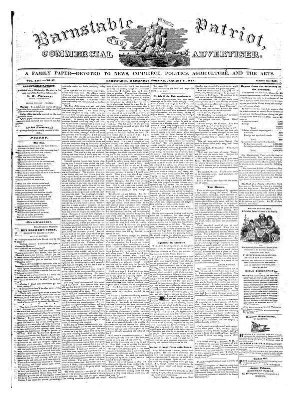 Barnstable Patriot, and Commercial Advertiser. January 11, 1843 ...