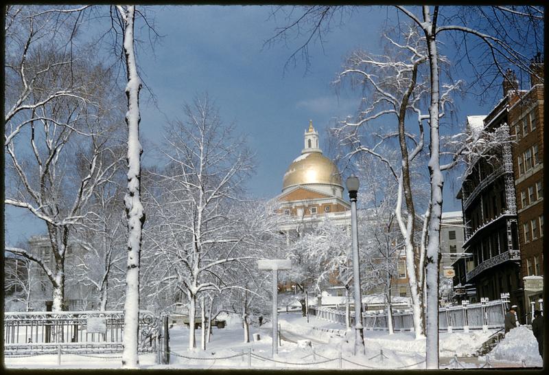 Massachusetts State House in winter - Digital Commonwealth
