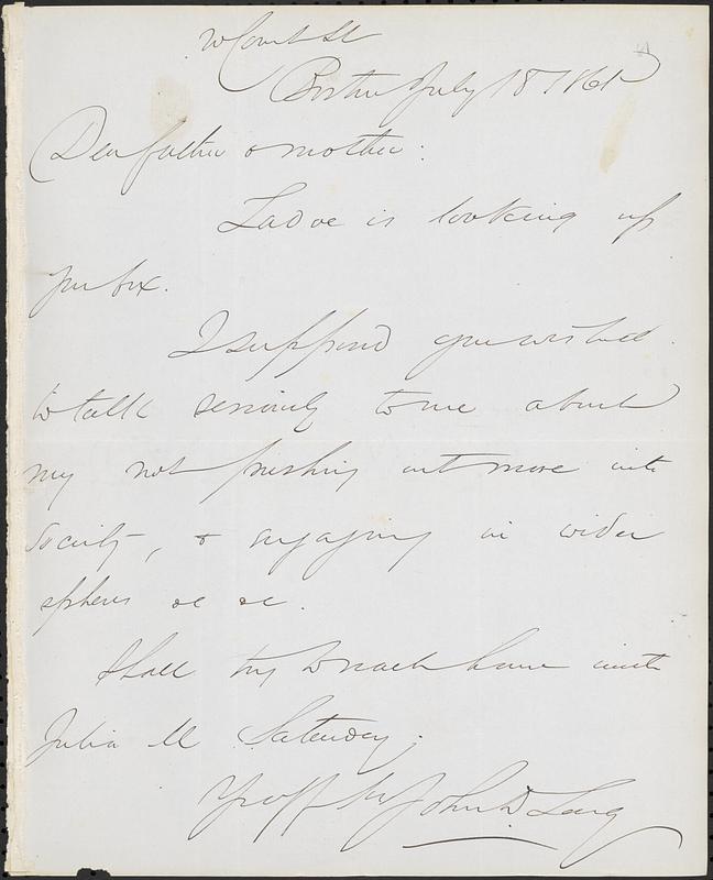 Letter from John D. Long to Zadoc Long and Julia D. Long, July 18, 1865 ...