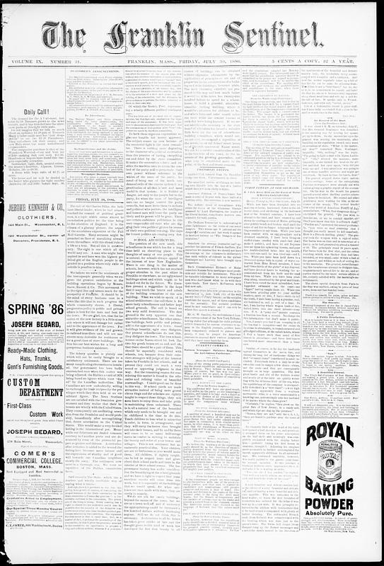The Franklin Sentinel. July 30, 1886 - Digital Commonwealth
