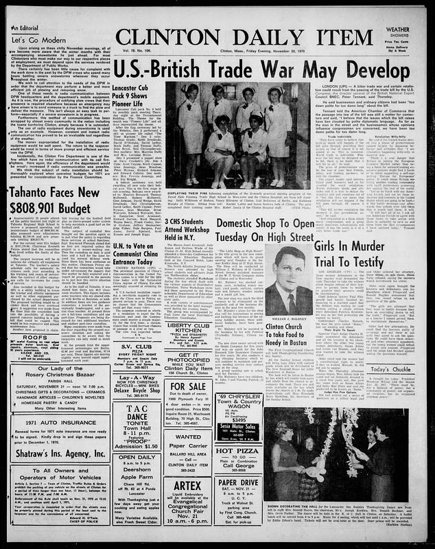 Clinton Daily Item. November 20, 1970 - Digital Commonwealth
