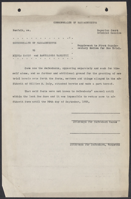Sacco-Vanzetti Case Records, 1920-1928. Defense Papers. Supplement to ...