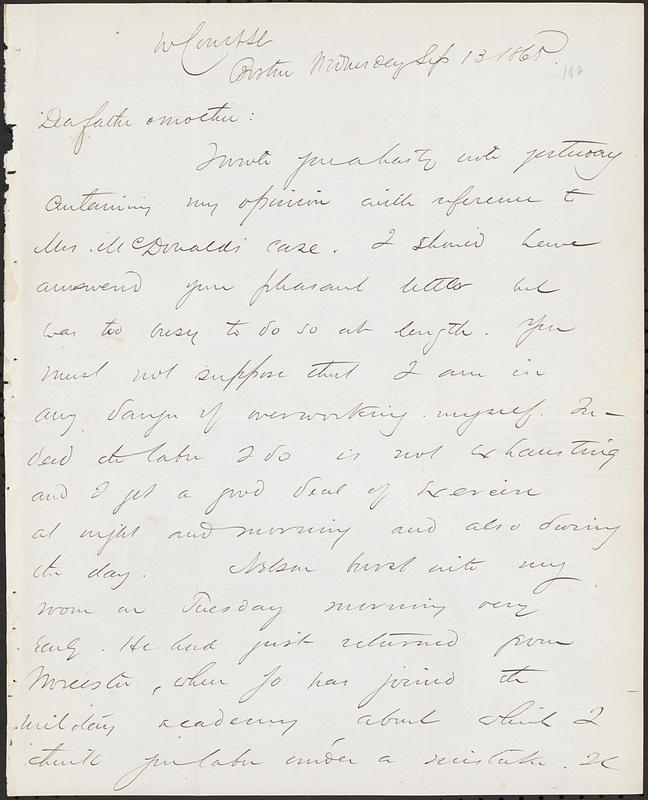 Letter from John D. Long to Zadoc Long and Julia D. Long, September 13 ...