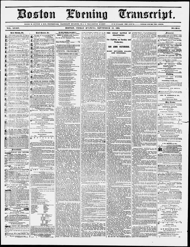 Boston Evening Transcript. September 19, 1862 - Digital Commonwealth