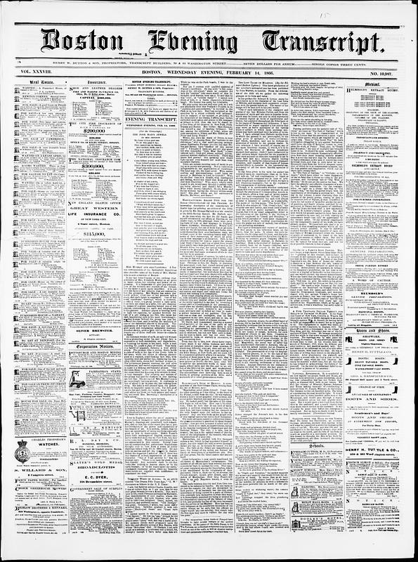 Boston Evening Transcript. February 14, 1866 - Digital Commonwealth