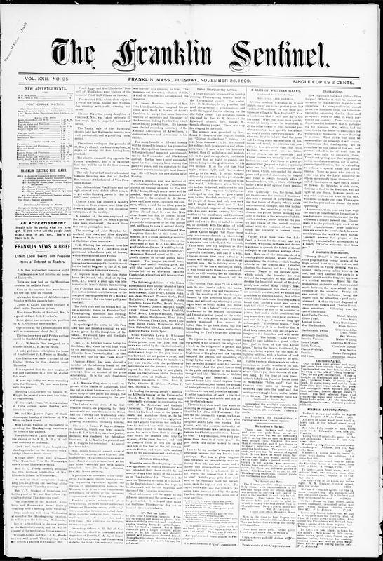 The Franklin Sentinel. November 28, 1899 - Digital Commonwealth