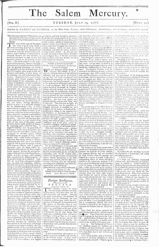 The Salem Mercury. July 15, 1788 - Digital Commonwealth