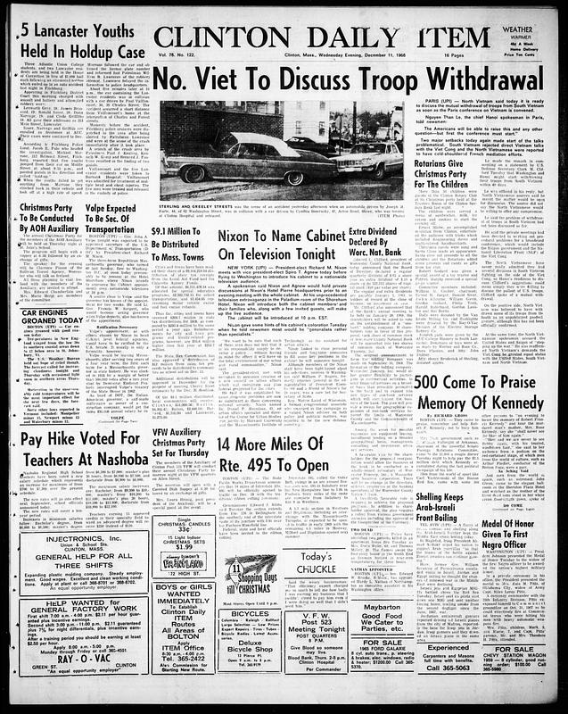 Clinton Daily Item. December 11, 1968 - Digital Commonwealth