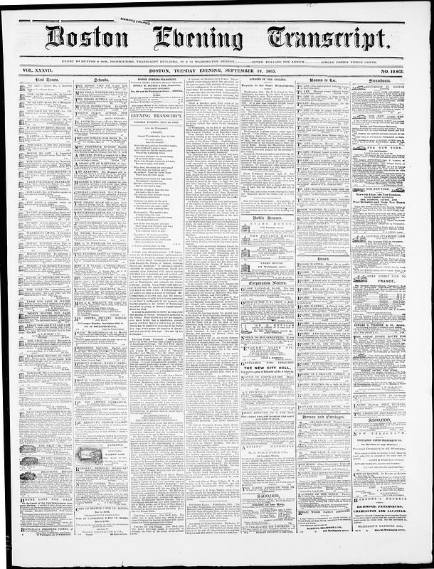 Boston Evening Transcript. September 19, 1865 - Digital Commonwealth