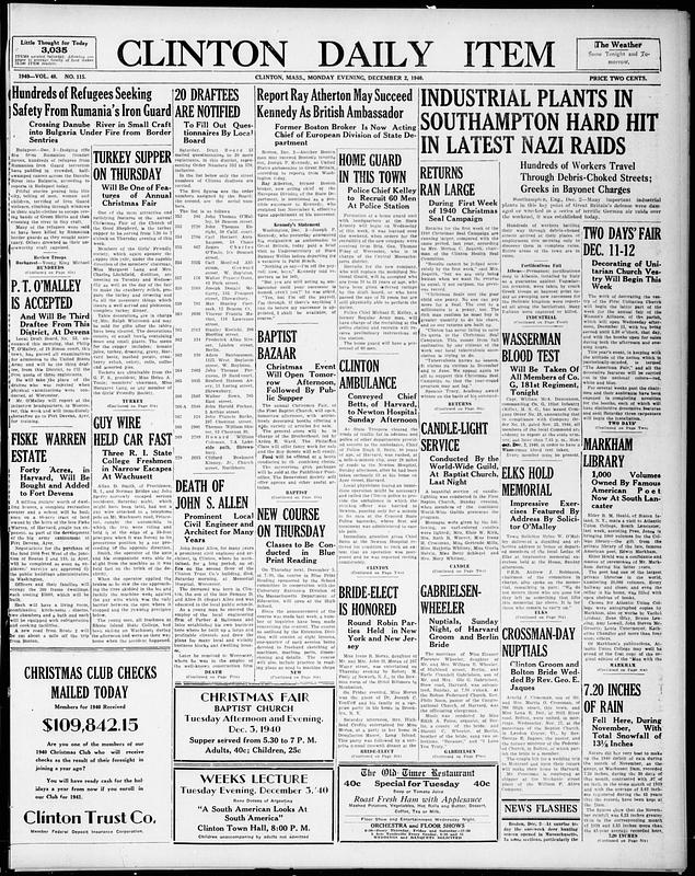 Clinton Daily Item. December 02, 1940 - Digital Commonwealth