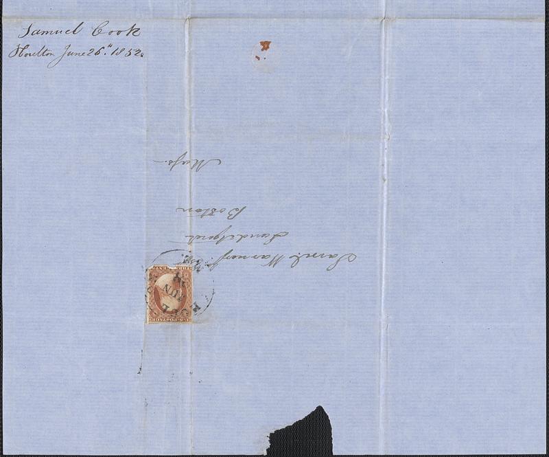 Samuel Cook to Samuel Warner, 26 June 1852 - Digital Commonwealth