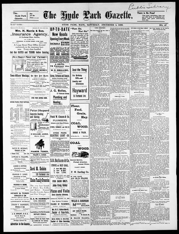 The Hyde Park Gazette. December 02, 1899 - Digital Commonwealth