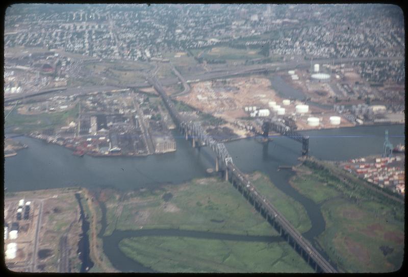 Aerial view of bridges crossing river - Digital Commonwealth