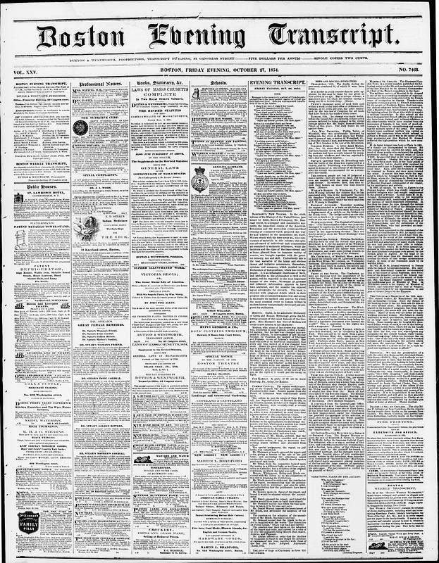 Boston Evening Transcript. October 27, 1854 - Digital Commonwealth
