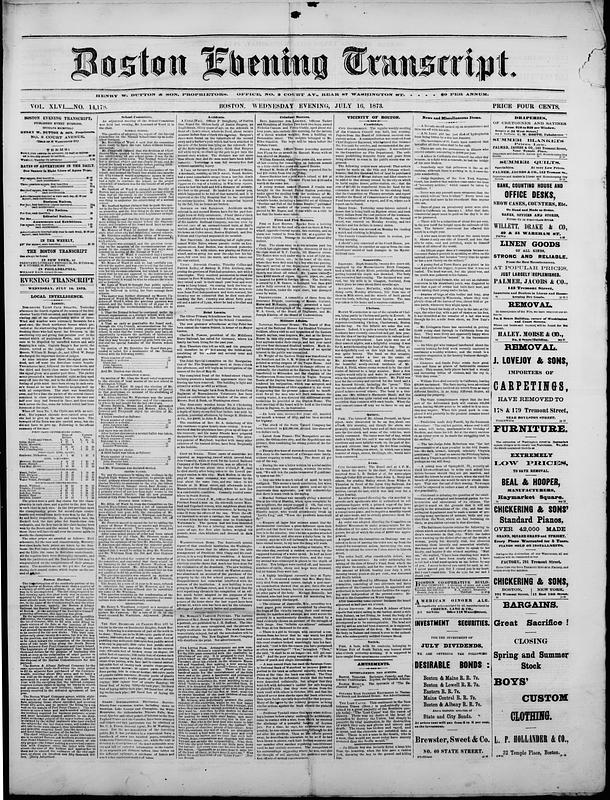 Boston Evening Transcript. July 16, 1873 - Digital Commonwealth