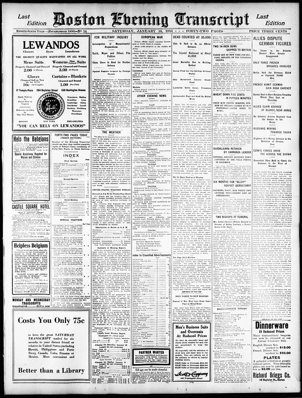 Boston Evening Transcript. January 16, 1915 - Digital Commonwealth