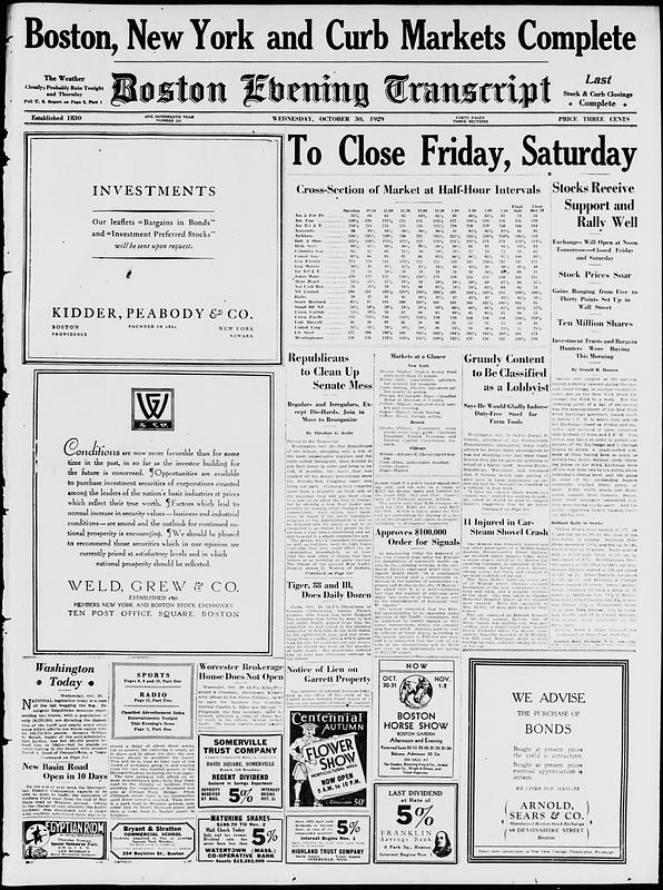 Boston Evening Transcript. October 30, 1929 - Digital Commonwealth