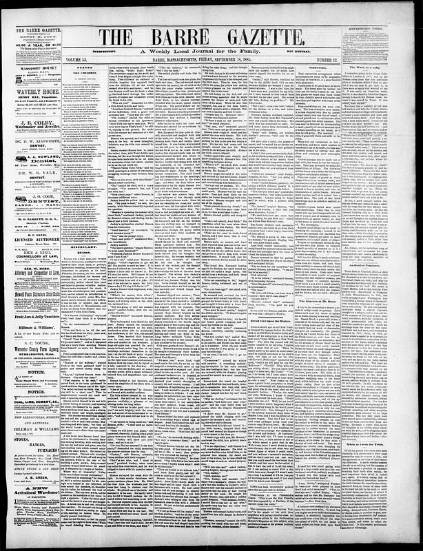 Barre Gazette. September 18, 1885 - Digital Commonwealth