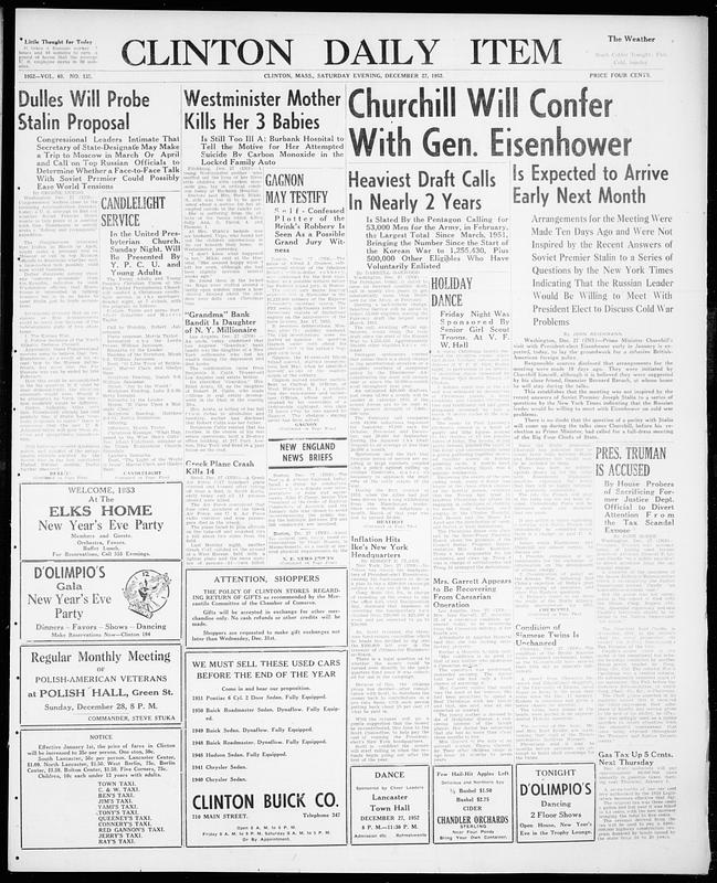 Clinton Daily Item. December 27, 1952 - Digital Commonwealth