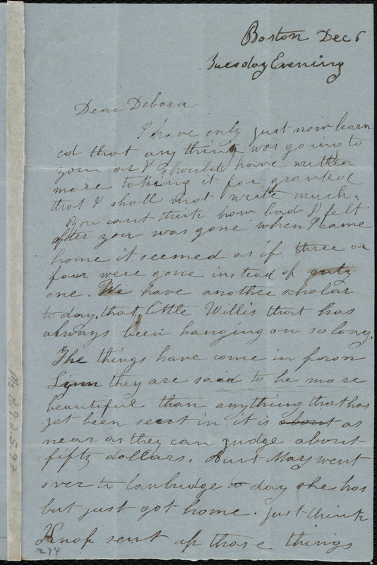 Letter from Emma Forbes Weston, Boston, [Mass.], to Deborah Weston, Dec ...