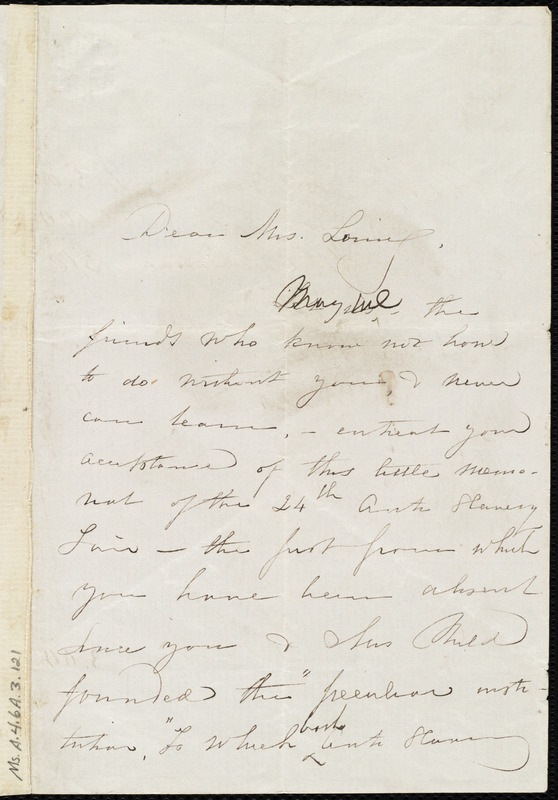 Draft of letter from Maria Weston Chapman, [Boston, Mass.], to Louisa ...