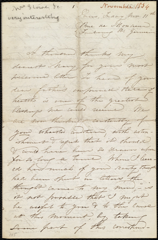 Letter from Maria Weston Chapman, Rue de Monsieur, Faubourg St. Germain ...