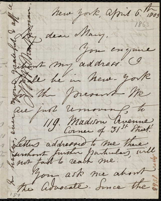 Letter from Maria Weston Chapman, New York, to Mary Anne Estlin, April ...