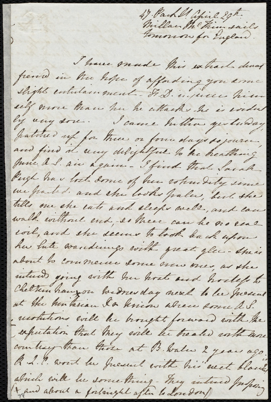 Letter from Emma Michell, 47 Park Street, [Bristol, England], to Maria ...