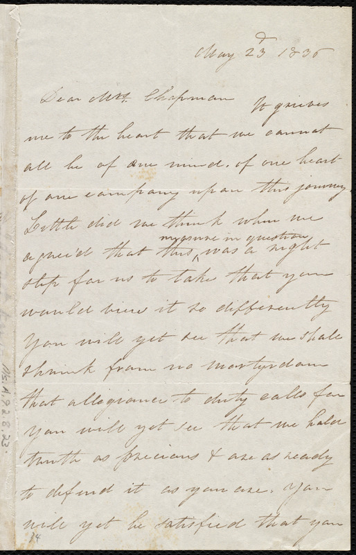 Letter to Maria Weston Chapman, Boston, [Mass.], May 23'd, 1836 ...