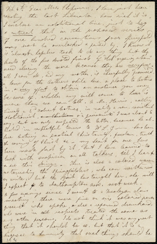 Letter from Rachel W. Stearns, [Springfield?, Mass.], to Maria Weston ...