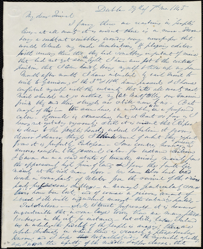 Letter from Richard Allen, Dublin, [Ireland], to Maria Weston Chapman ...