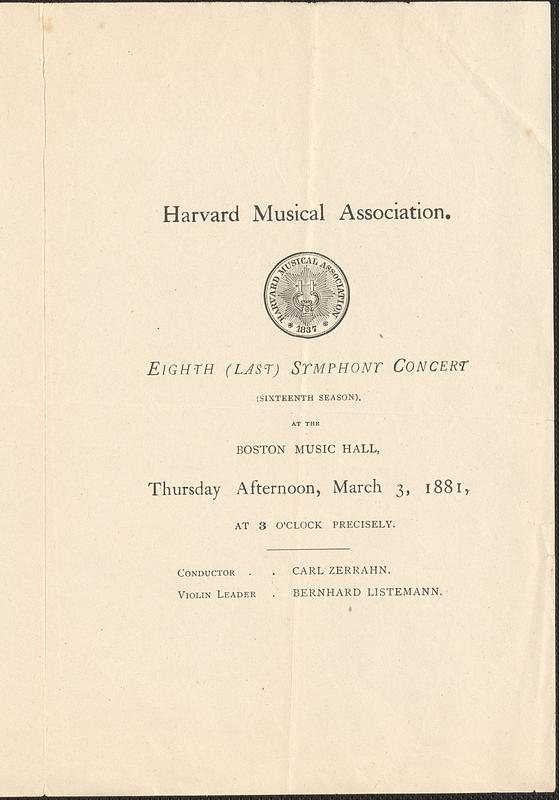 Harvard Musical Association eighth (last) symphony concert, (sixteenth ...