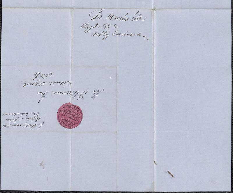 L. March to Samuel Warner, 2 August 1852 - Digital Commonwealth