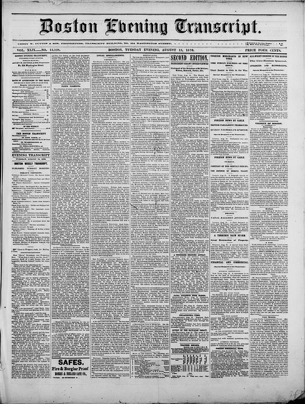 Boston Evening Transcript. August 15, 1876 - Digital Commonwealth