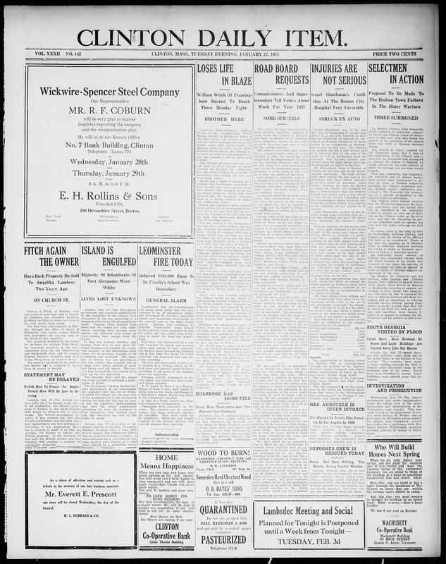 Clinton Daily Item. January 27, 1925 - Digital Commonwealth