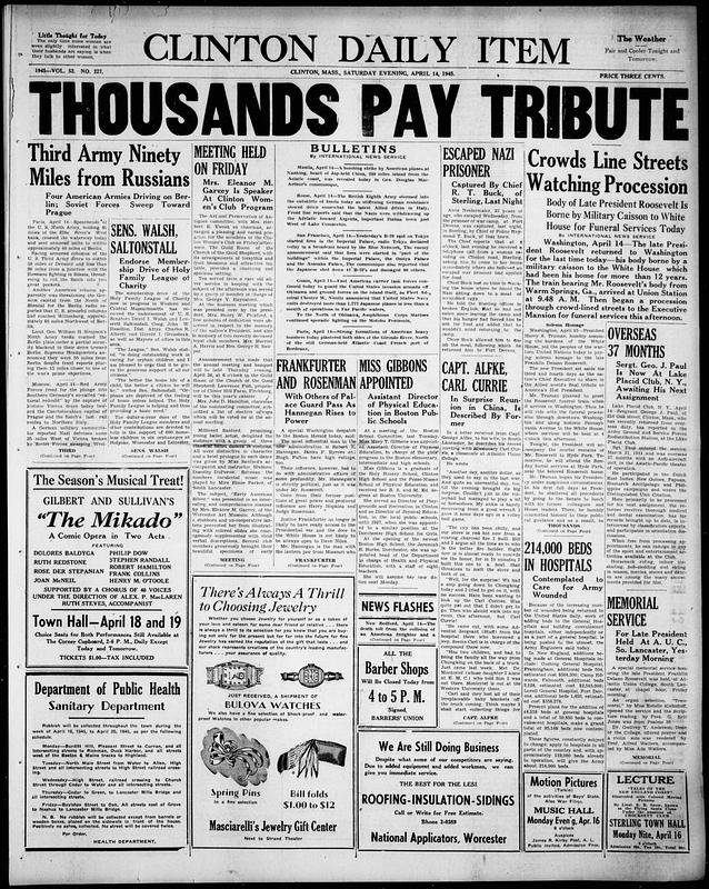 Clinton Daily Item. April 14, 1945 - Digital Commonwealth