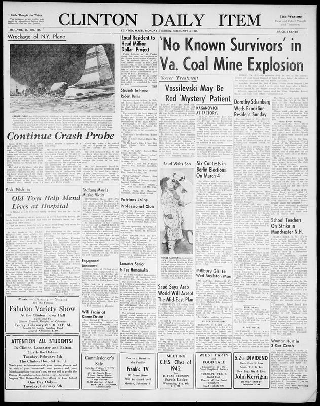 Clinton Daily Item. February 04, 1957 - Digital Commonwealth