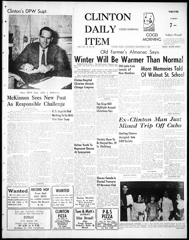 Clinton Daily Item. November 02, 1963 - Digital Commonwealth
