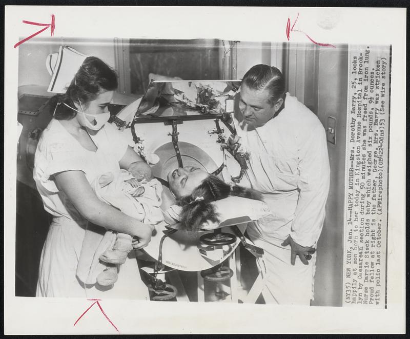 Happy Mother--Mrs. Dorothy Barry, 25, looks happily at son born to her ...