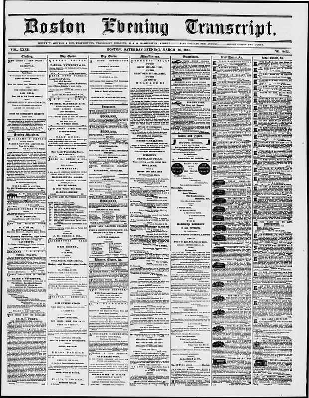 Boston Evening Transcript. March 16, 1861 - Digital Commonwealth