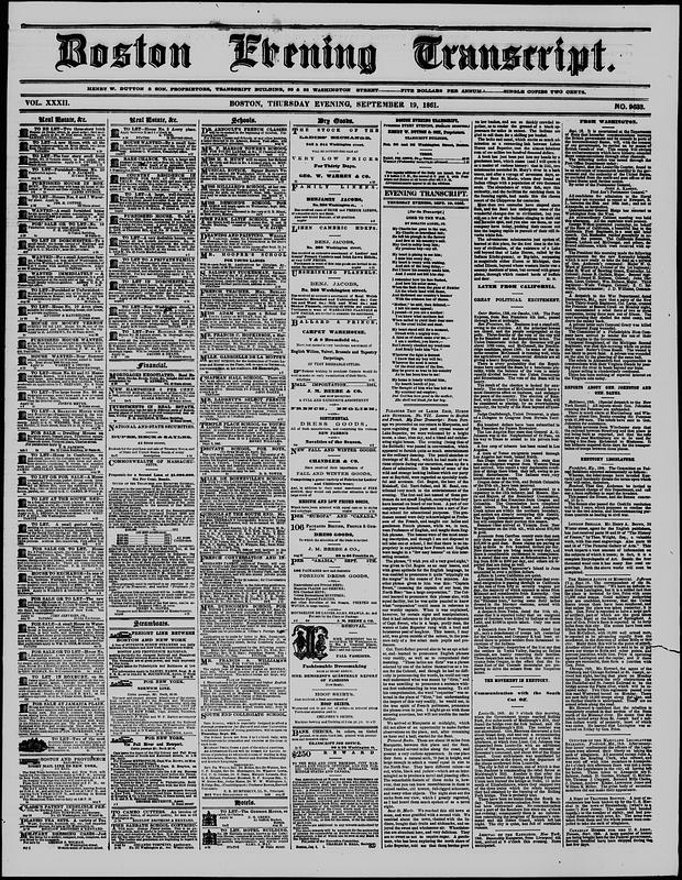 Boston Evening Transcript. September 19, 1861 - Digital Commonwealth
