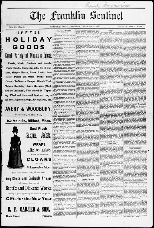 The Franklin Sentinel. December 29, 1888 - Digital Commonwealth