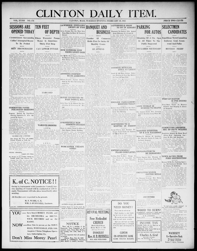 Clinton Daily Item. February 10, 1925 - Digital Commonwealth