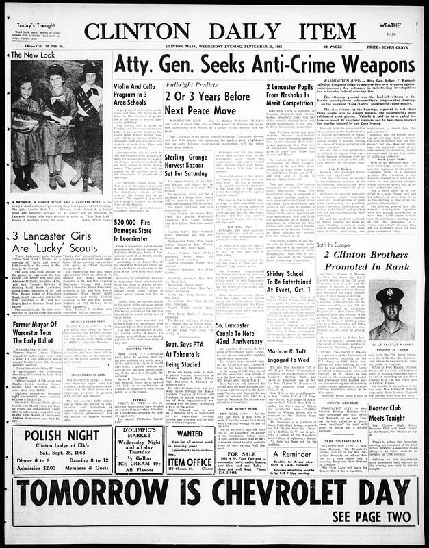 Clinton Daily Item. September 25, 1963 - Digital Commonwealth