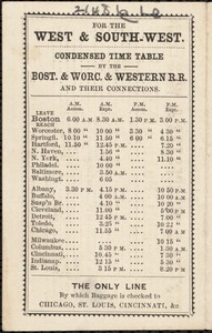 Schedule for Boston and Worcester and Western Railroad Line, Great ...