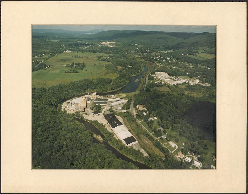Aerial view Columbia Mill, town and river - Digital Commonwealth