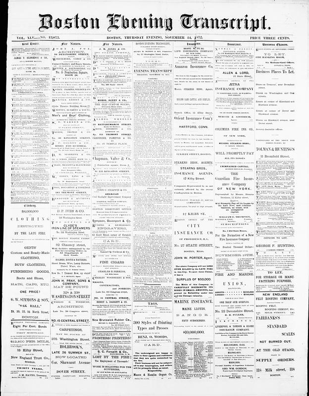 Boston Evening Transcript. November 14, 1872 - Digital Commonwealth