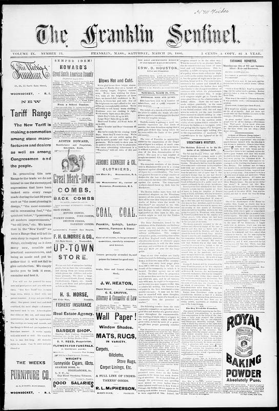 The Franklin Sentinel. March 20, 1886 - Digital Commonwealth