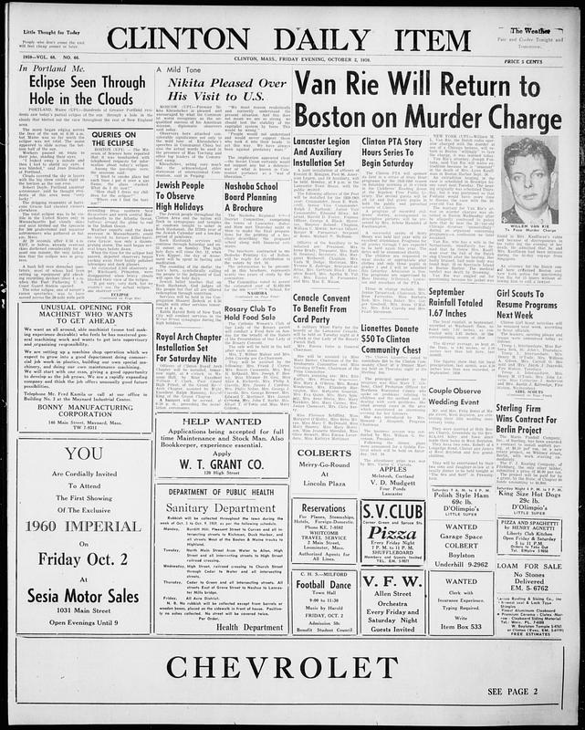 Clinton Daily Item. October 02, 1959 - Digital Commonwealth
